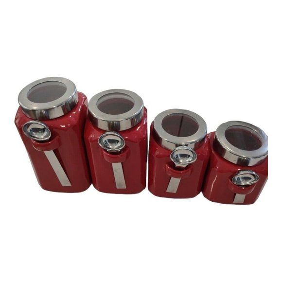Mainstay | Kitchen | Canister Set Red 4 Piece Ceramic Kitchen Storage ...